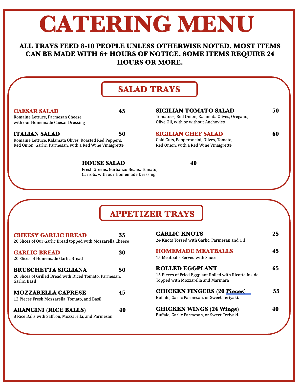 Catering – The Sicilian Pizzeria and Ristorante